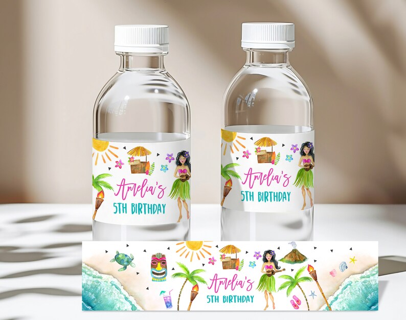Tropical Hawaiian Birthday Water Bottle Label (luau Party, Editable ...