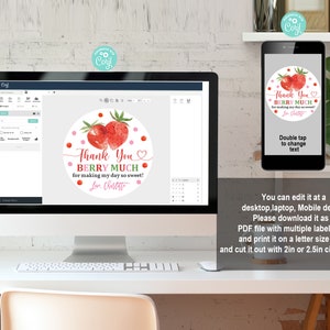 Strawberry Birthday Thank You Label Favor Tags Berry Sweet Strawberry ...