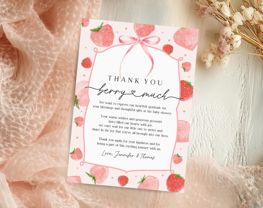 Strawberry Printable Thank You Berry Much Card Editable Pink Strawberry ...