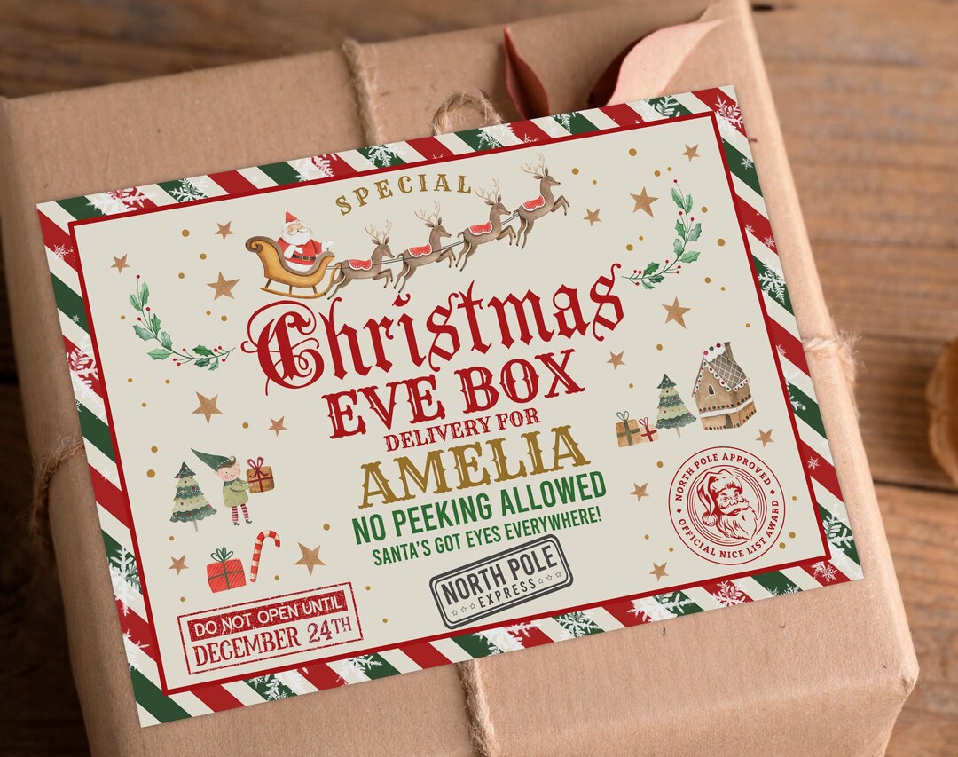 Christmas Eve Box Label: Editable Printable Special Delivery Sign Chl10 ...