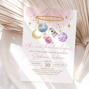 Editable Space Baby Shower Invitation Galaxy Outer Space Girl Pink ...