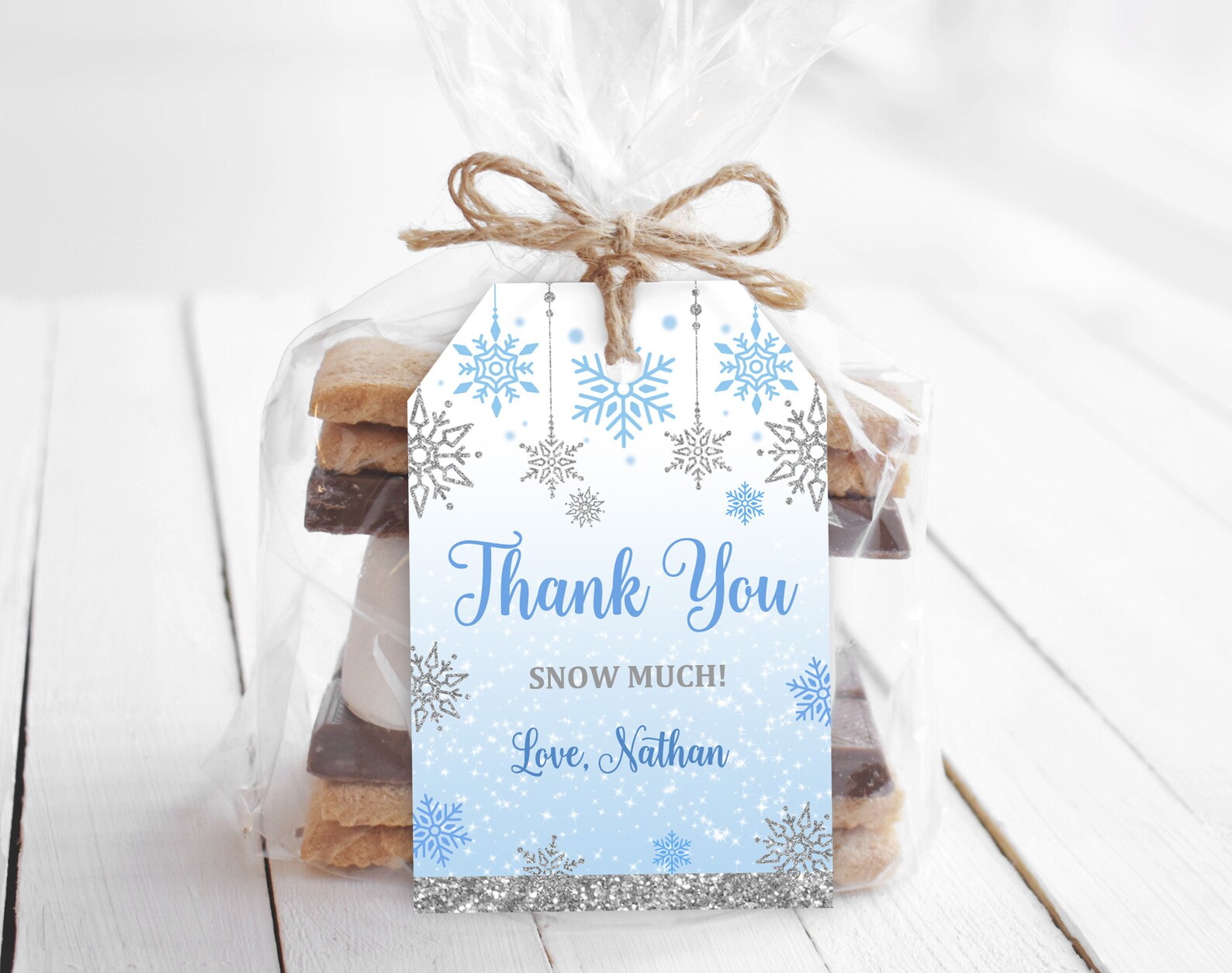 Winter Snowflake Birthday Thank You Favor Tags Template Thank - Etsy