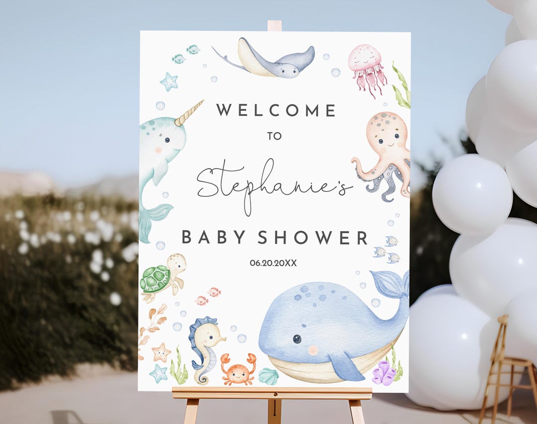 Under the Sea Welcome Sign Ocean & Sea Baby Shower Welcome Sign ...