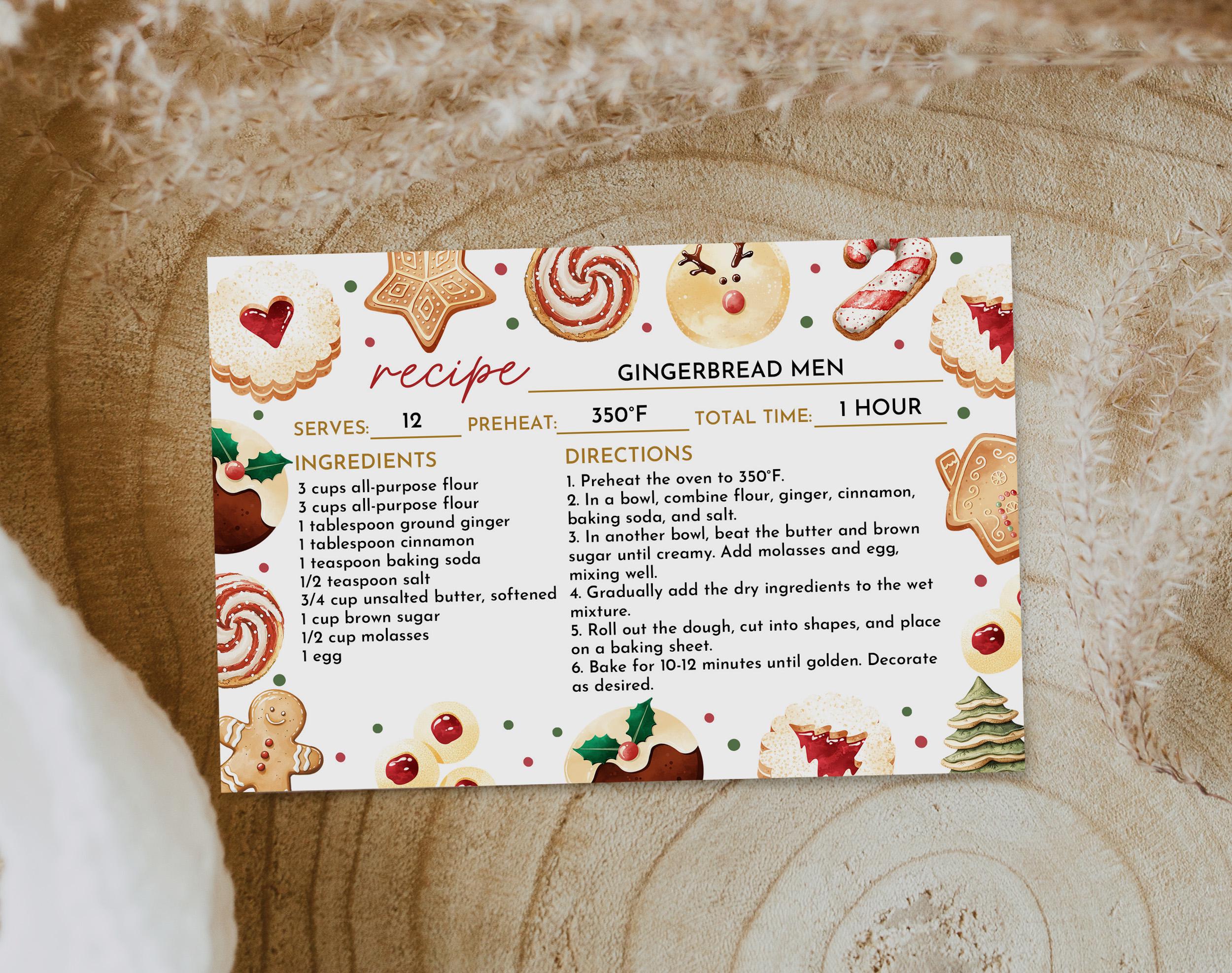 Cookie Recipe Card: Editable Holiday Design - Printable Template Chi45 ...