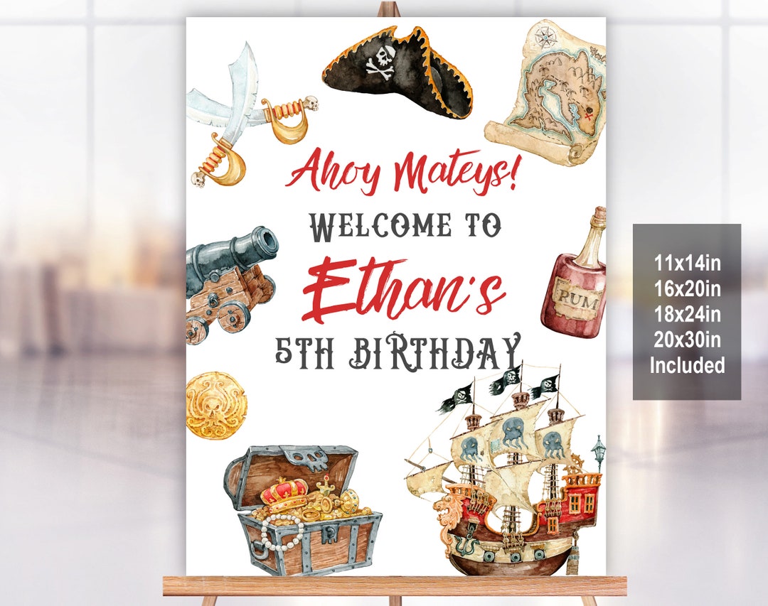 Pirate Birthday Welcome Sign Pirate Party Poster Decor Ahoy Matey ...