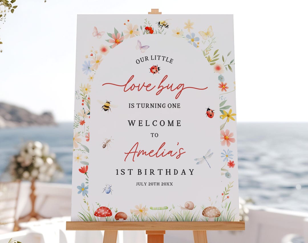 Love Bug Birthday Welcome Sign, Wildflowers, Editable (printable Party ...