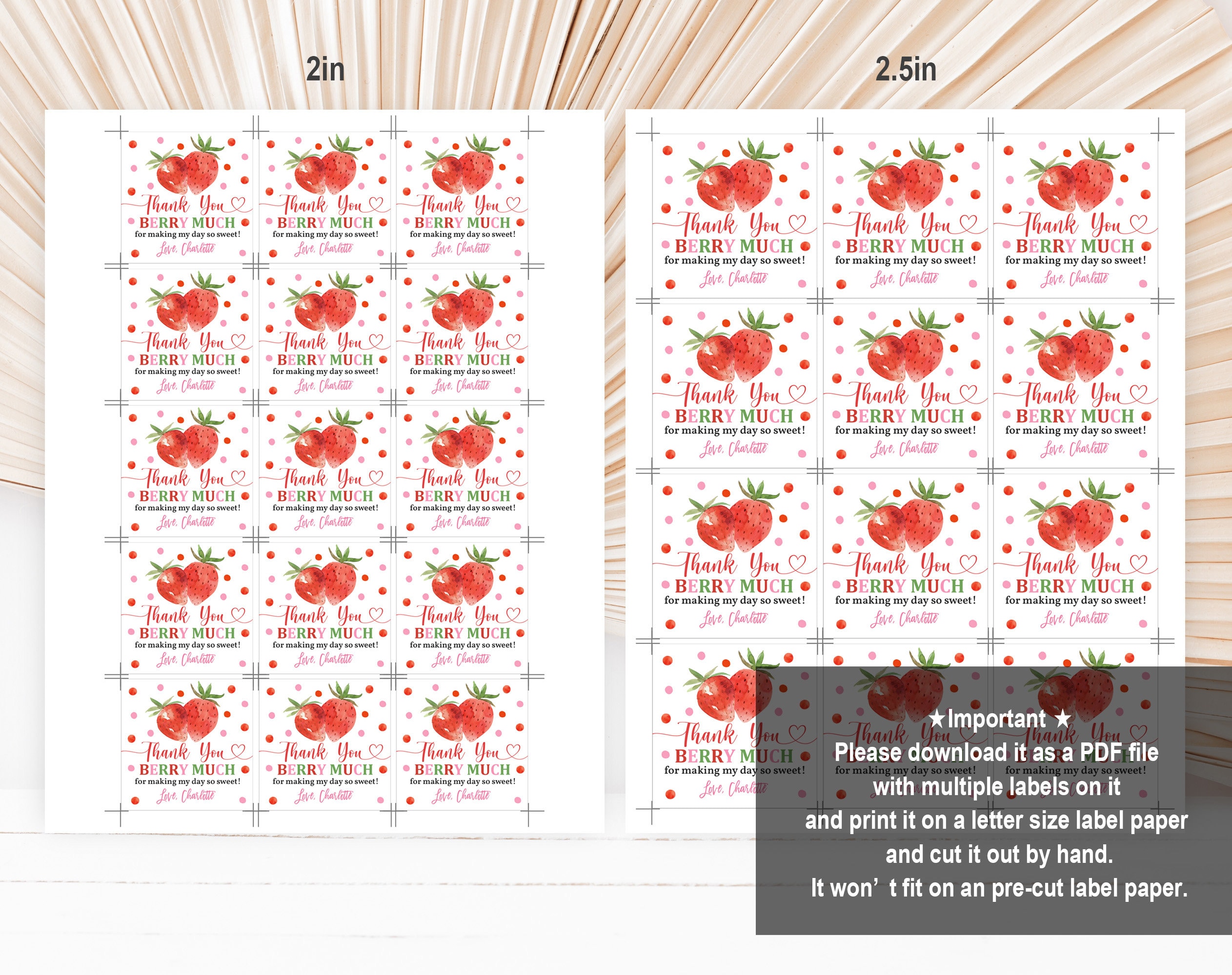 Strawberry Birthday Thank You Labels Favor Tag Berry Sweet Strawberry ...
