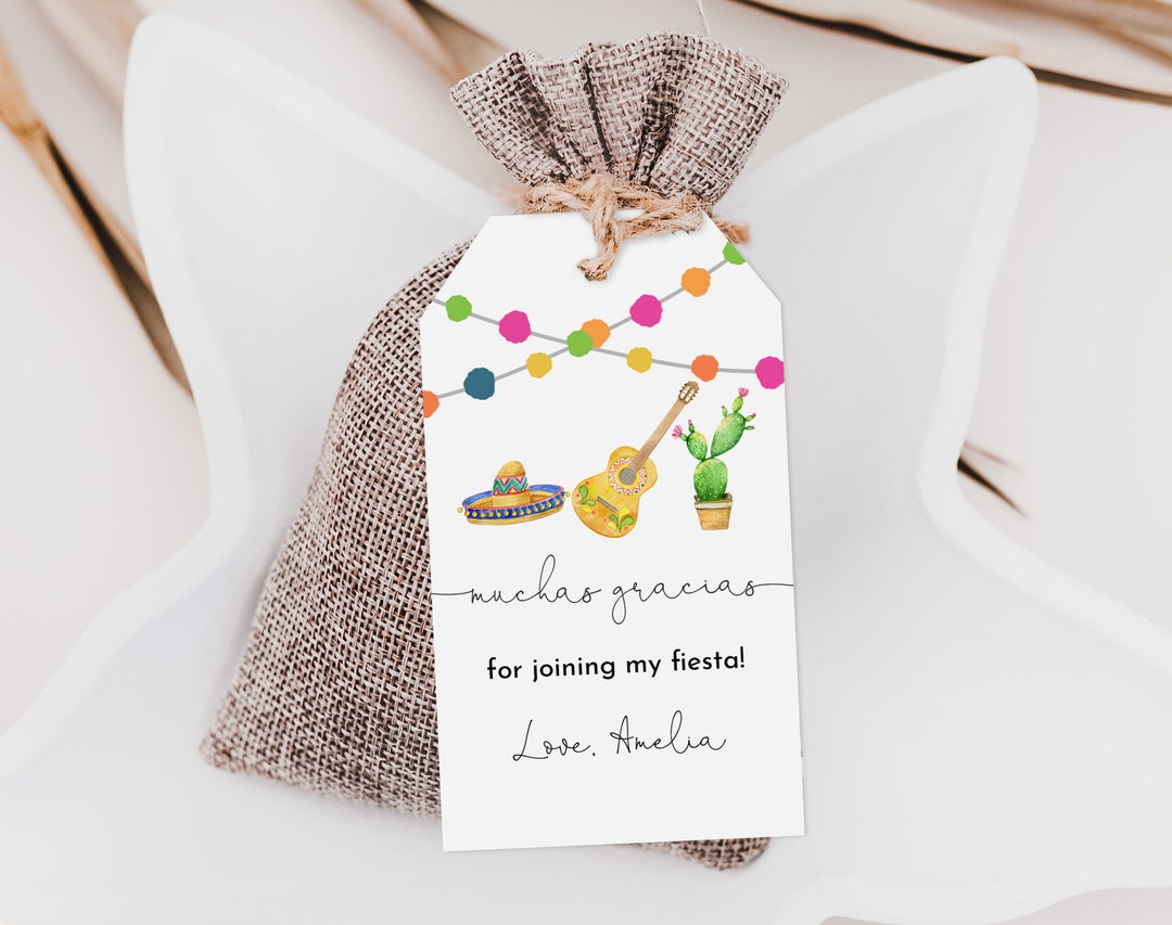 Editable Fiesta Birthday Favor Tags Mexican Fiesta Party Thank You Tag ...