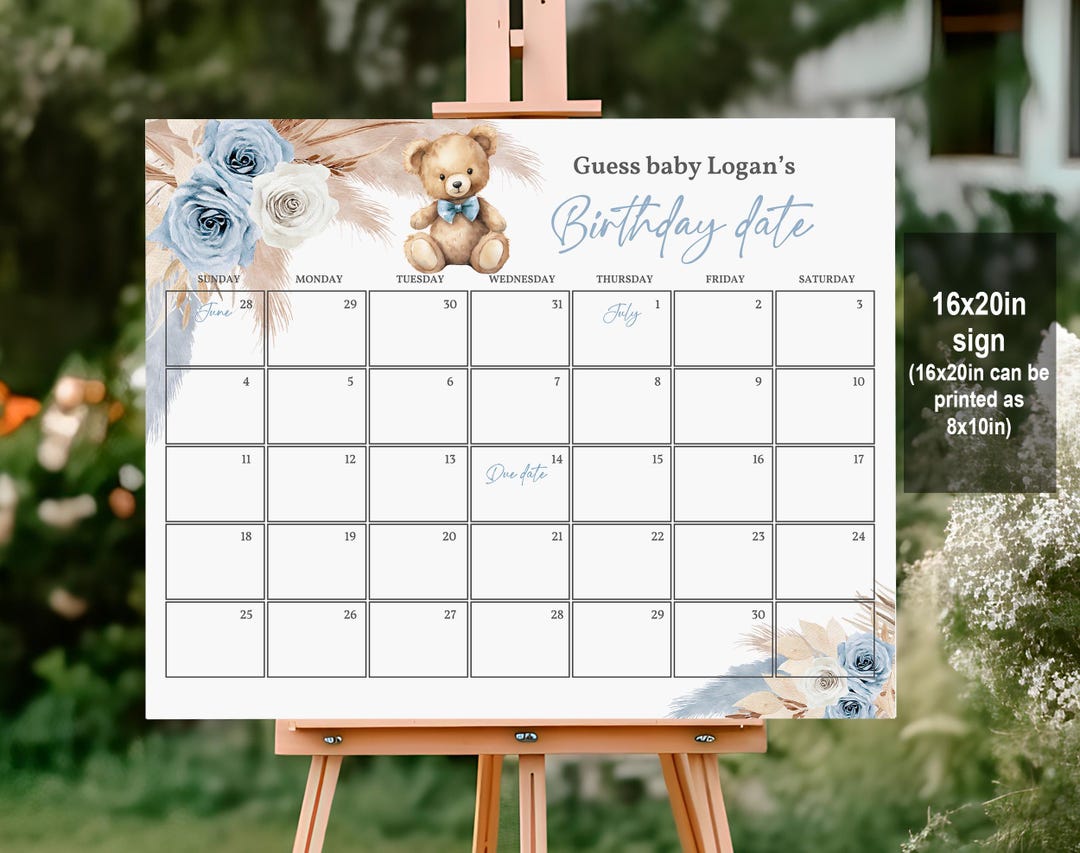Teddy Bear Due Date Calendar Game We Can Bearly Wait Editable Guess ...