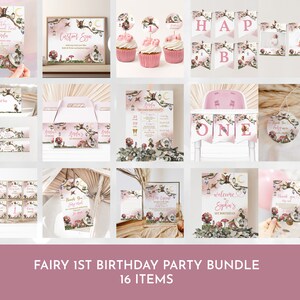 Editable Fairy 1st Birthday Party Bundle Rustic Magical Floral Fairy ...