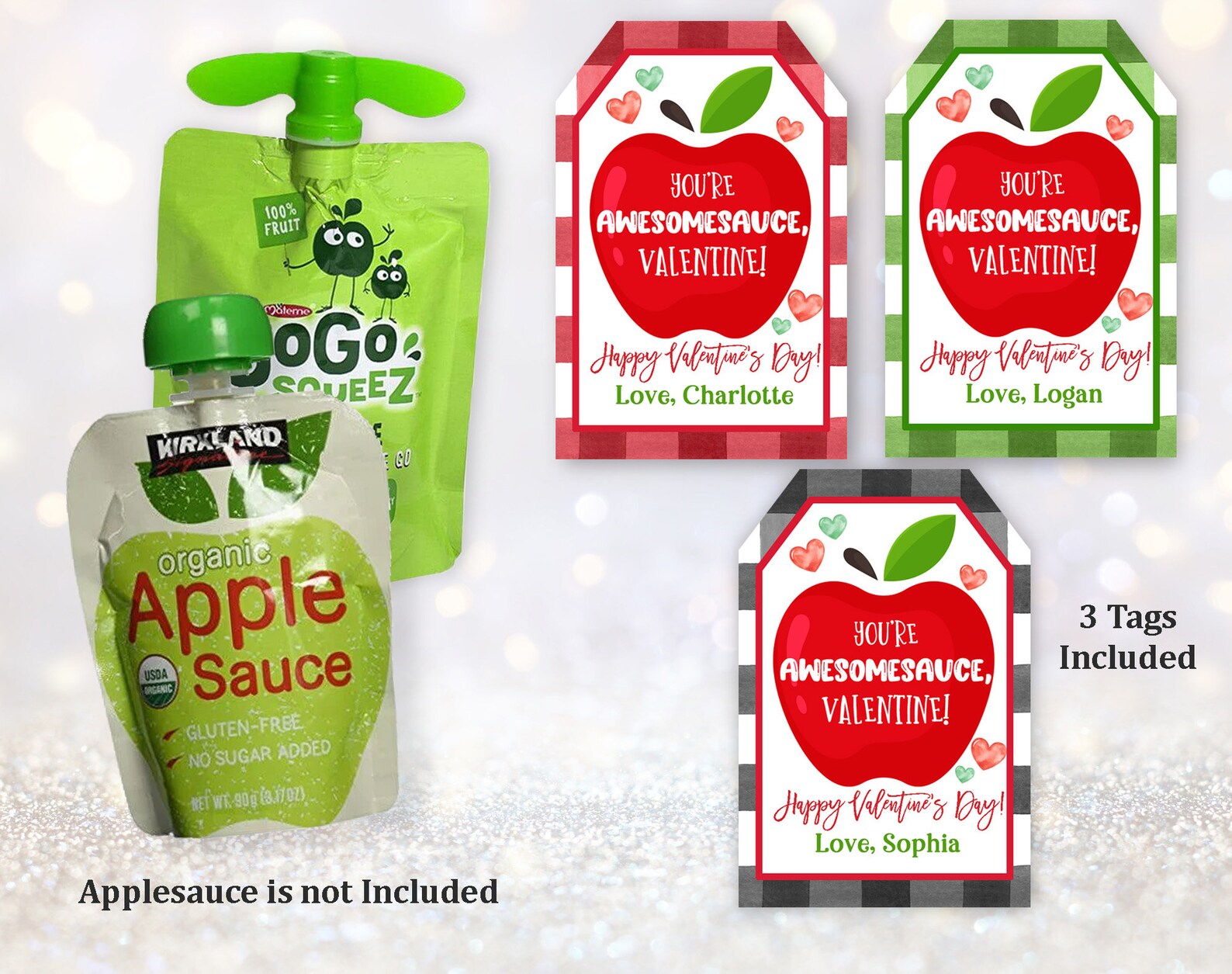 Valentines Applesauce Tag Valentines Day Card Kids Classroom - Etsy