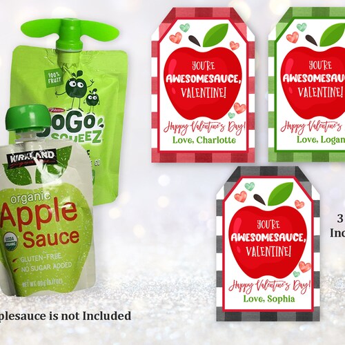 Valentines Applesauce Tag Valentines Day Card Kids Classroom | Etsy
