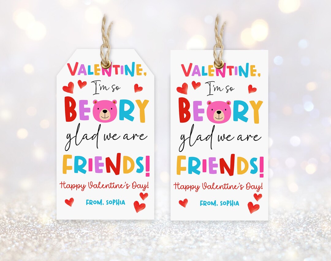 Valentine Bear Tags, Beary Glad Friend Cards (printable DIY Vat94) - Etsy
