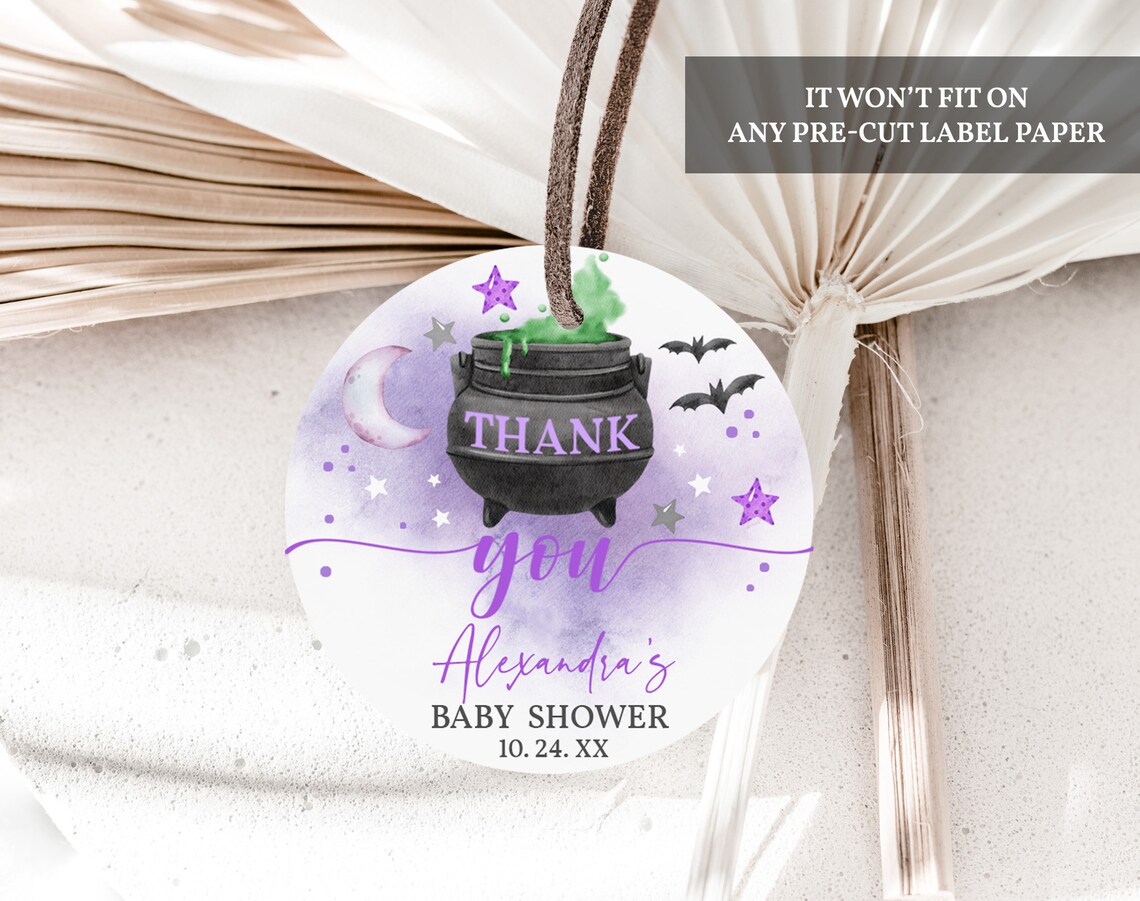 Halloween Baby Shower Favor Tags - Editable Purple Witch Labels Haba3 ...