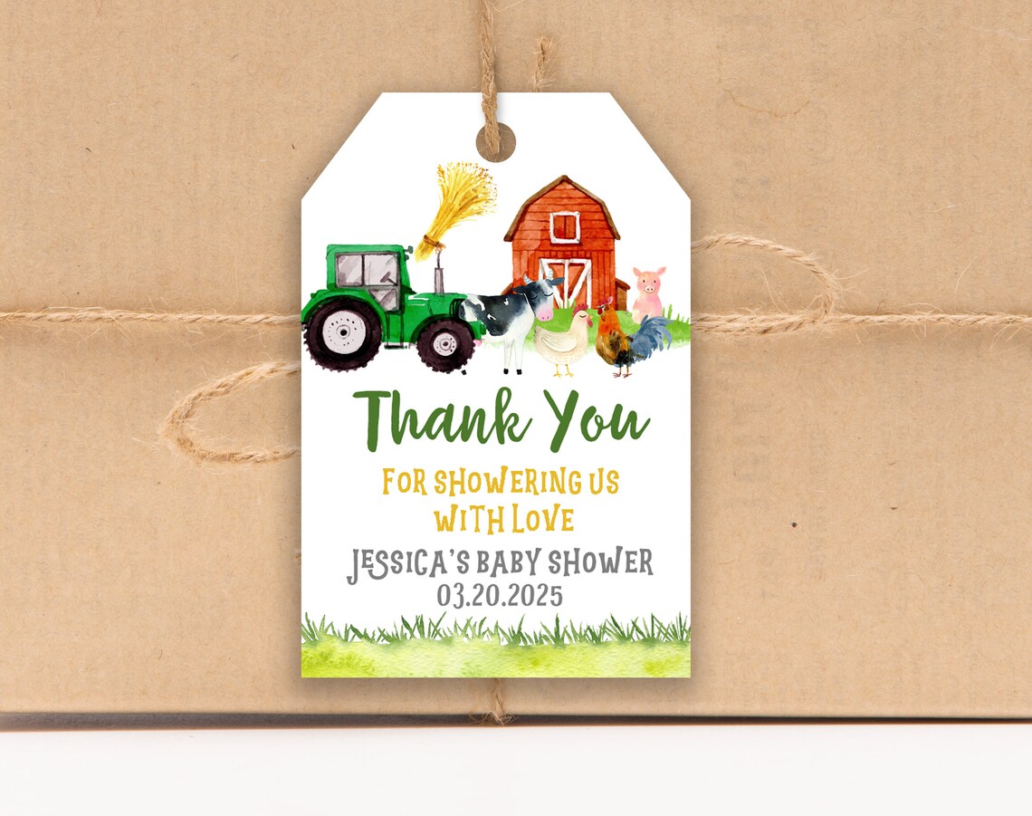 Tractor Tag Farm Baby Shower Favor Tag Thank You Tag EDITABLE - Etsy