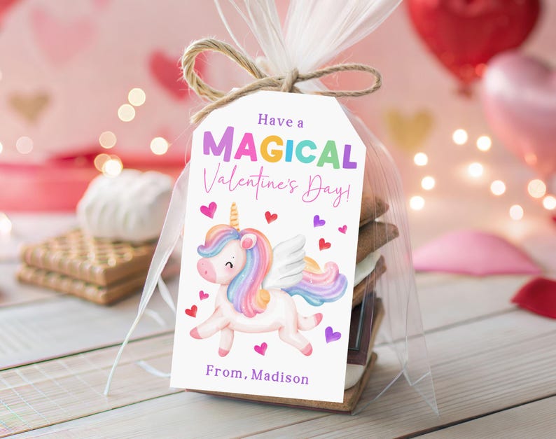Unicorn Valentine Gift Tags - Printable, Editable Design Vat102 - Etsy