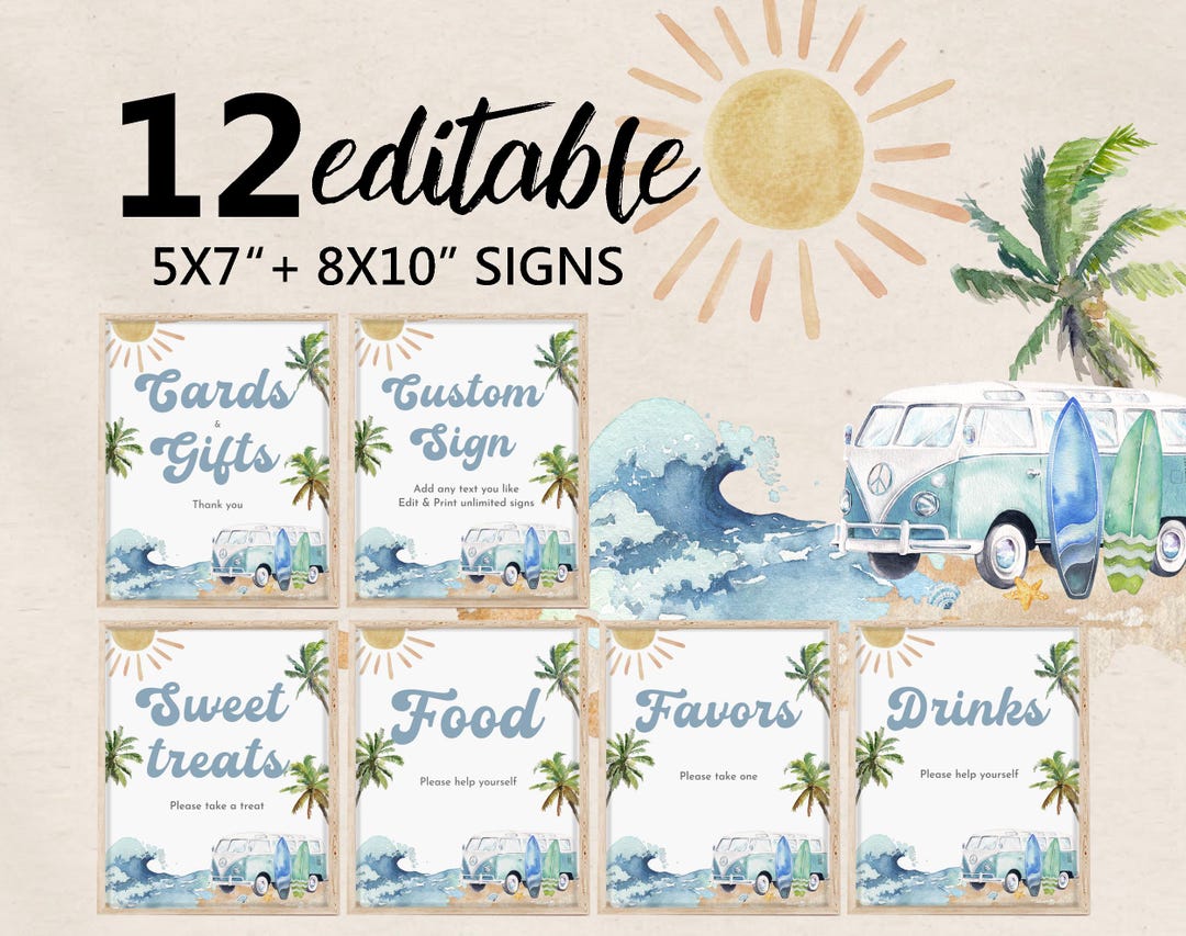 Surfing Birthday Table Sign Bundle - Tropical Party Printable Decor ...