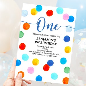 Rainbow Polka Dot Birthday Invitation Watercolor Spots Birthday Invite ...