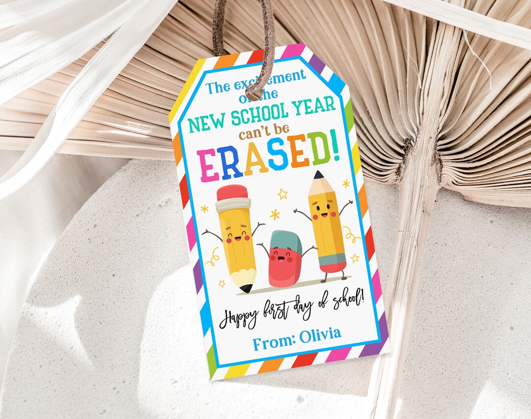 Eraser Back to School Supplies Tag Pencil Gift Tag First Day of School ...