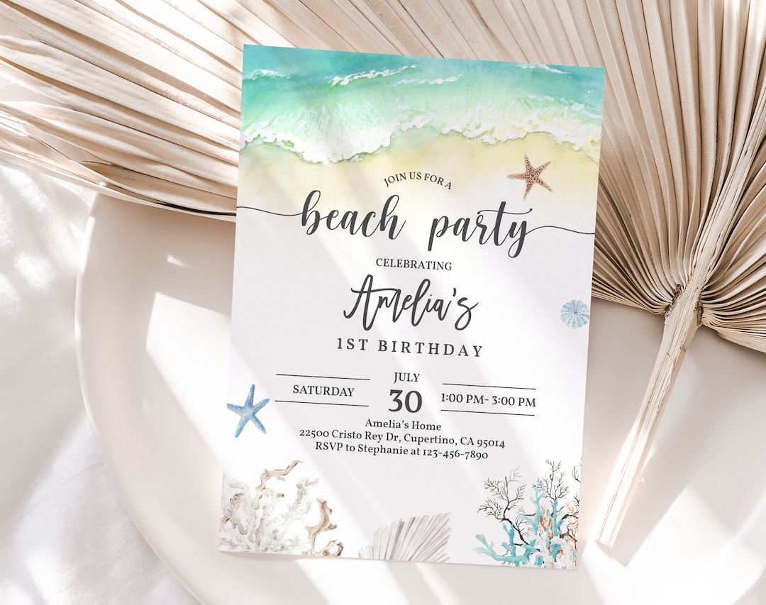 Beach Party Birthday Invitation Ocean Birthday Invitation Template ...