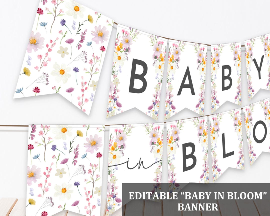 Baby in Bloom Banner Printable Editable Template Wildflower Baby Shower ...