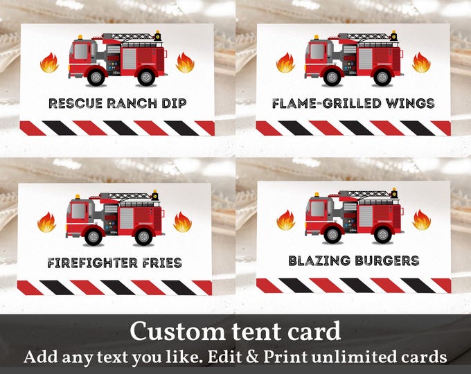 Fire Truck Food Tents-fire Truck Cards-fire Truck Labels- Blank Place ...