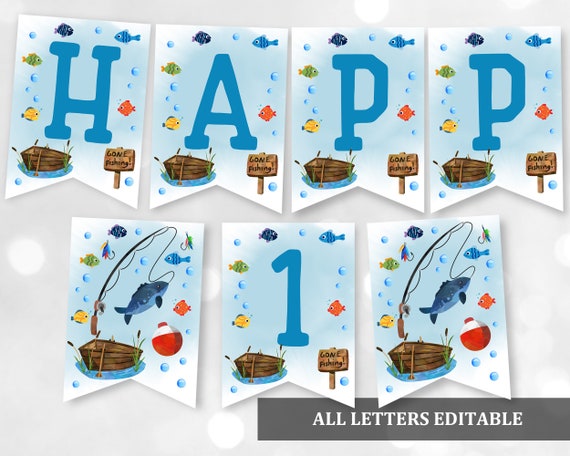 Gone Fishing Birthday Banner Printable Fish Banner the Big One - Etsy