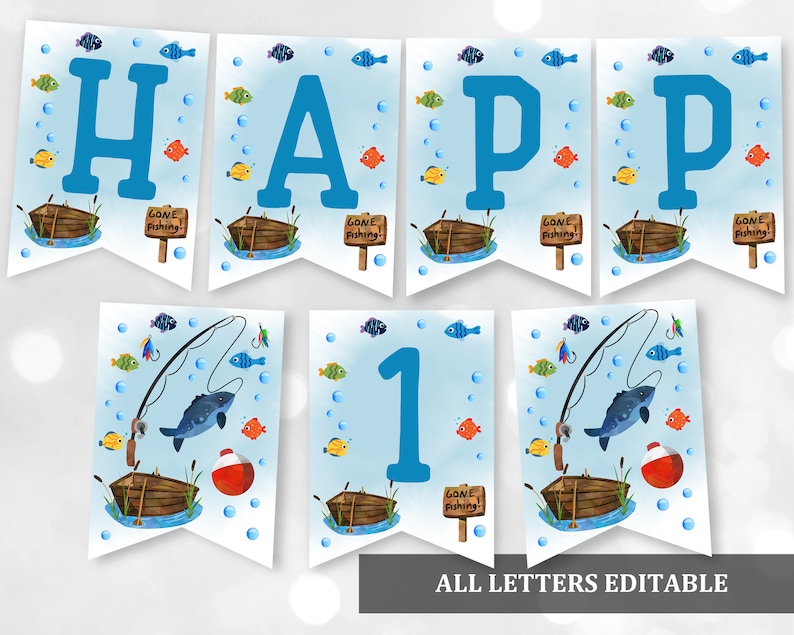 Gone Fishing Birthday Banner Printable Fish Banner the Big One - Etsy