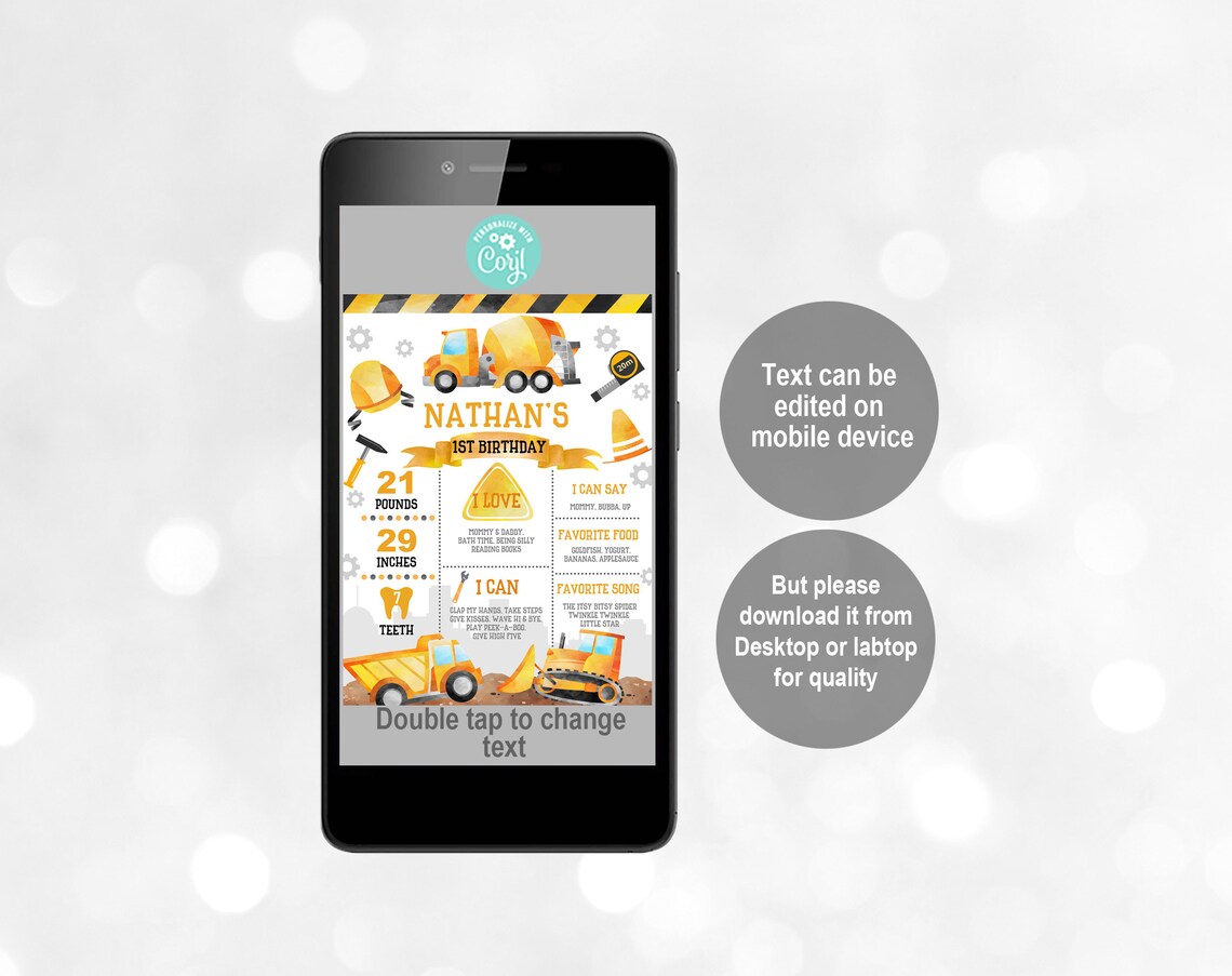 Construction Birthday Milestone Poster/ 1st Birthday Poster/ - Etsy