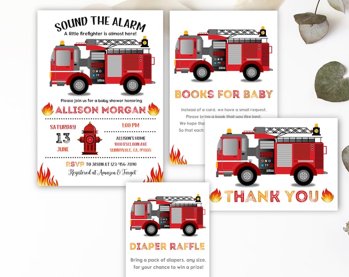 Fire Engine BABY Shower Party Printable Package & Invitation, Fire ...