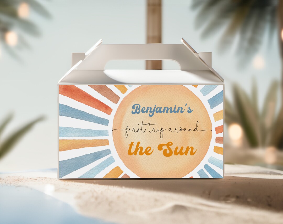 Editable Sunshine Birthday Gable Box Label Sun Party Favor Label Boho ...