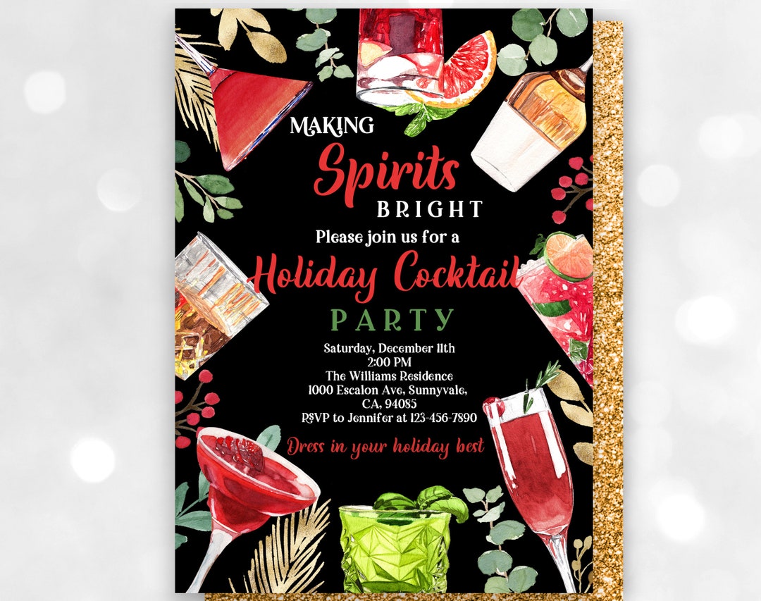 Christmas Cocktail Party Invitation: Editable Holiday Drink Invite ...
