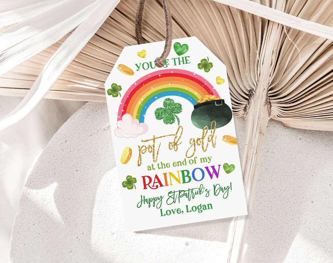 St. Patrick Day Gift Tag Rainbow Gift Label Pot of Gold Treasure Tag ...
