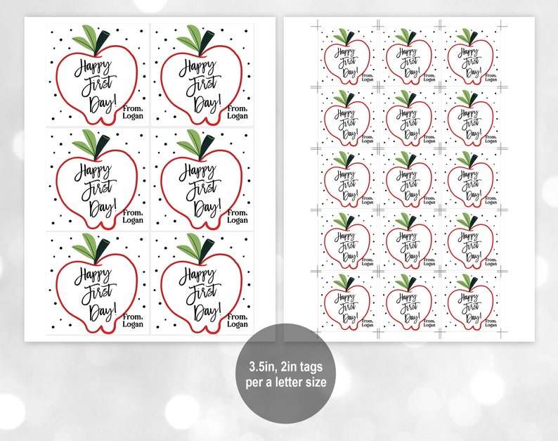 First Day of School Tag: Apple Cookie Design - Editable Printable Bst18 ...