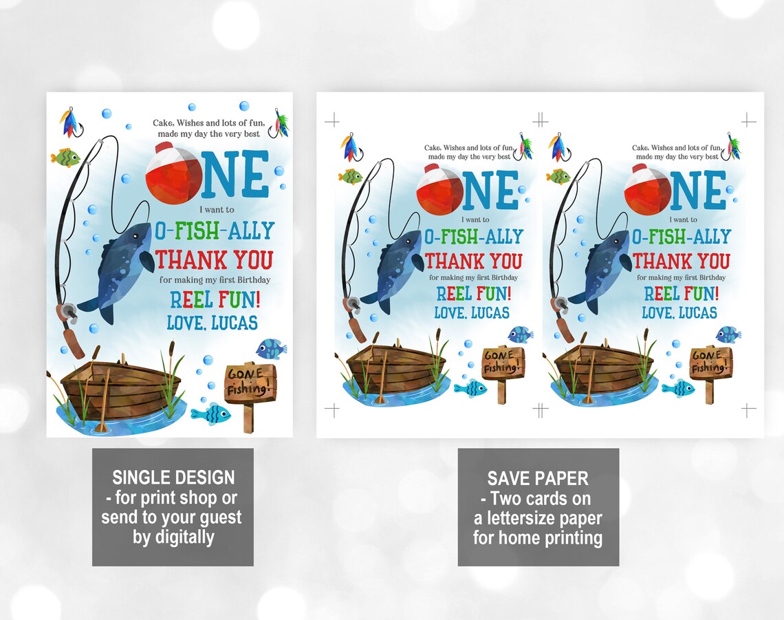 Fishing Birthday Thank You Card Fishing 1st Thank You Note the - Etsy