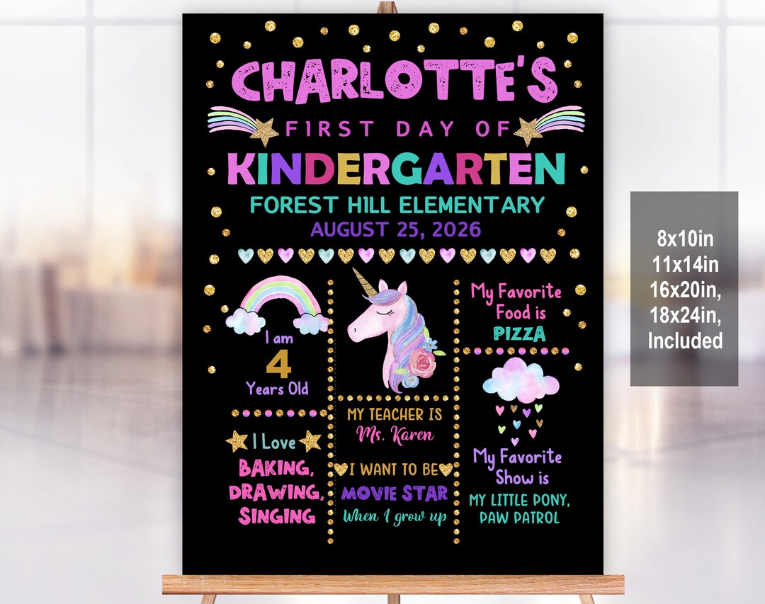 Unicorn Back to School Sign Kindergarten Chalkboard Unicorn Printable ...