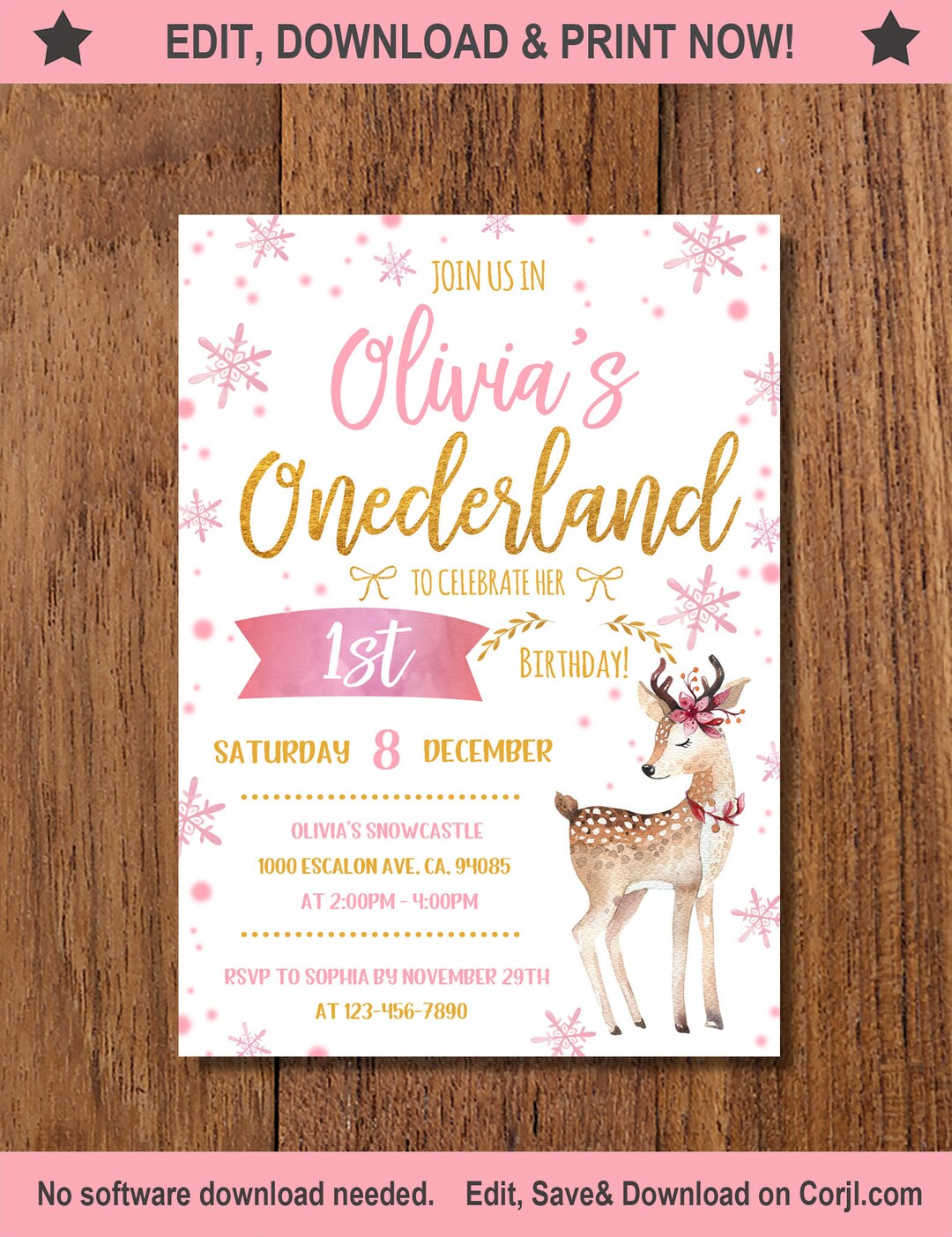 Winter Onederland Invitation, Girl One-derland Birthday Invitation ...