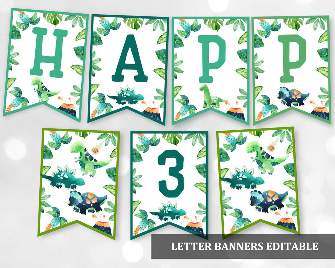 Dinosaur Birthday Banner Dinosaur Party Decor Boy Green Cute Dino Wild ...