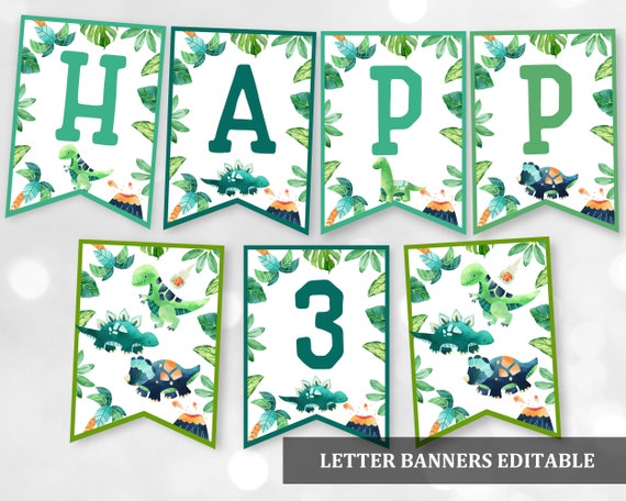Dinosaur Birthday Banner Dinosaur Party Decor Boy Green Cute | Etsy