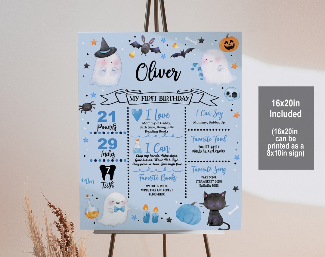 Halloween Milestone Sign: Blue Ghost Birthday Stats (editable Poster ...