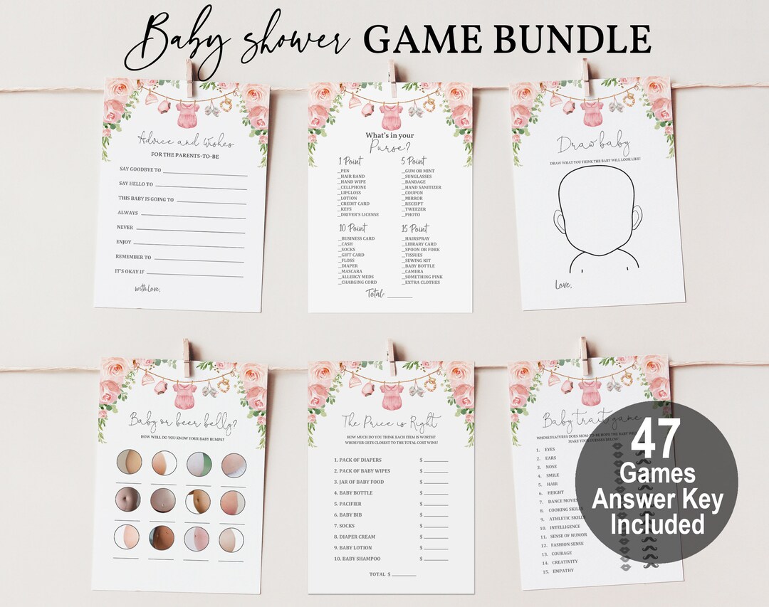 Girl Baby Clothes Baby Shower Game Pack Clothesline Baby Shower Game ...