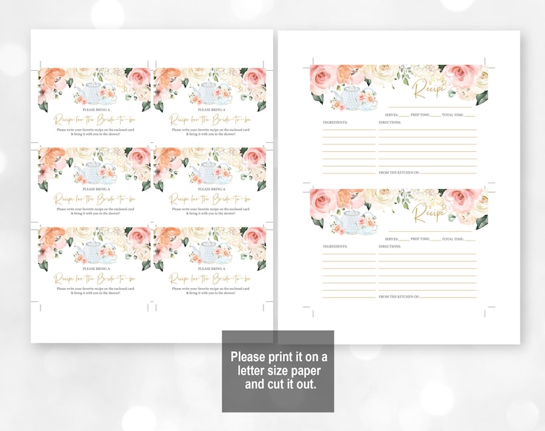 Recipe Card & Request Card/ Tea Party Bridal Shower/ EDITABLE - Etsy