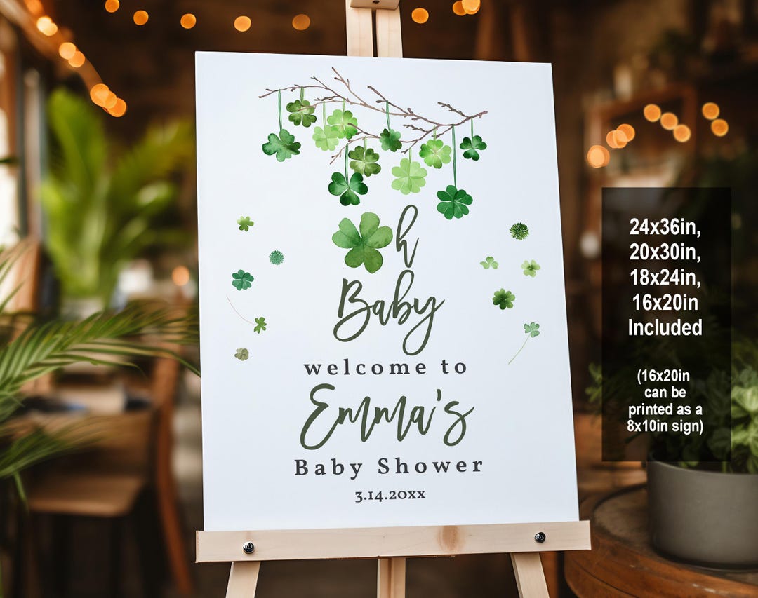 St Patrick's Baby Shower Welcome Sign, Shamrocks, Editable (printable ...