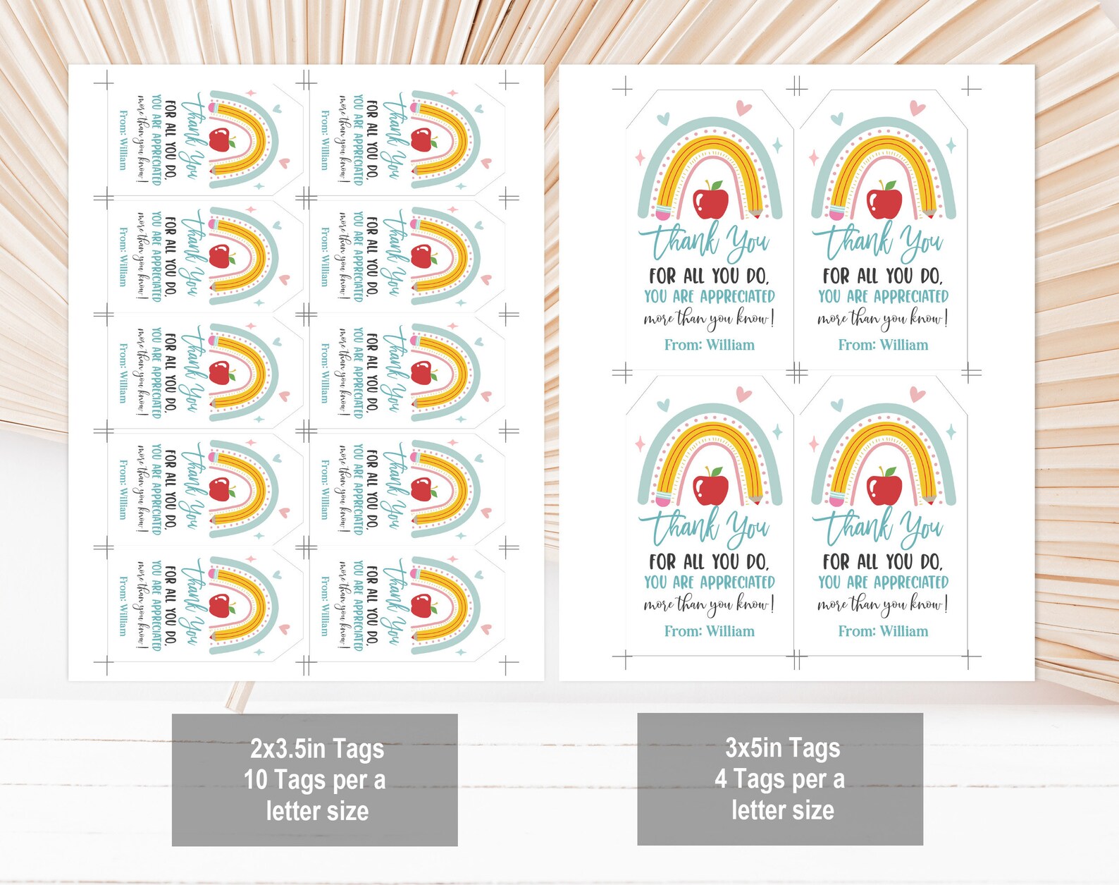 Editable Rainbow Teacher Appreciation Tag Teacher Thank You Gift Tag ...