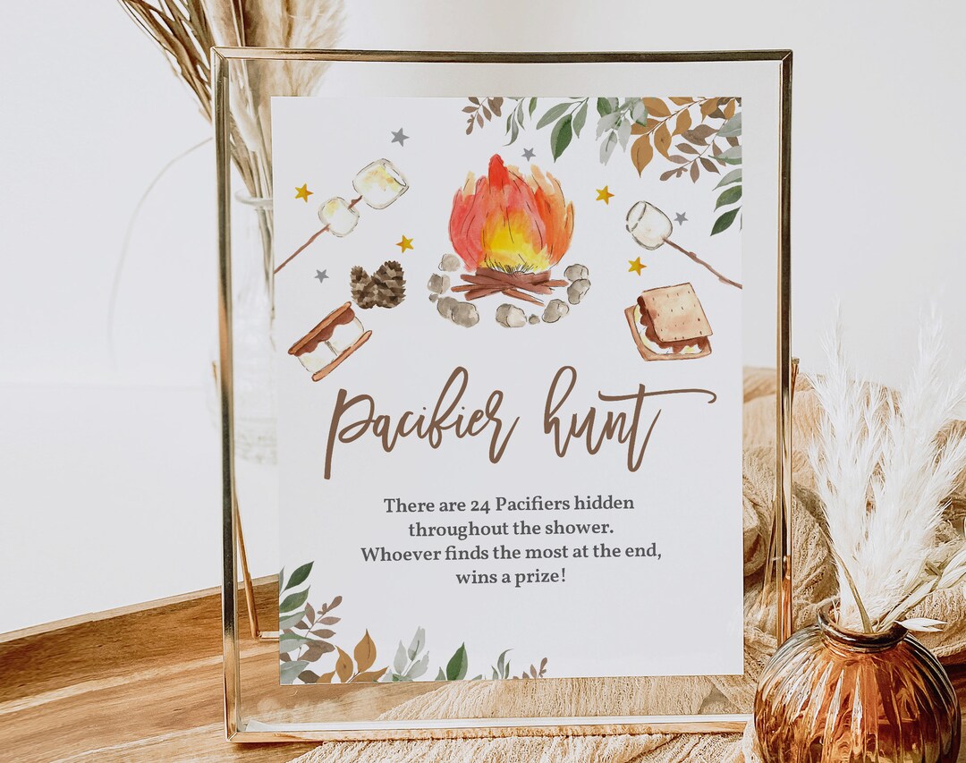 Pacifier Hunt Sign S'more Baby Shower Game Camping Campfire Bonfire ...