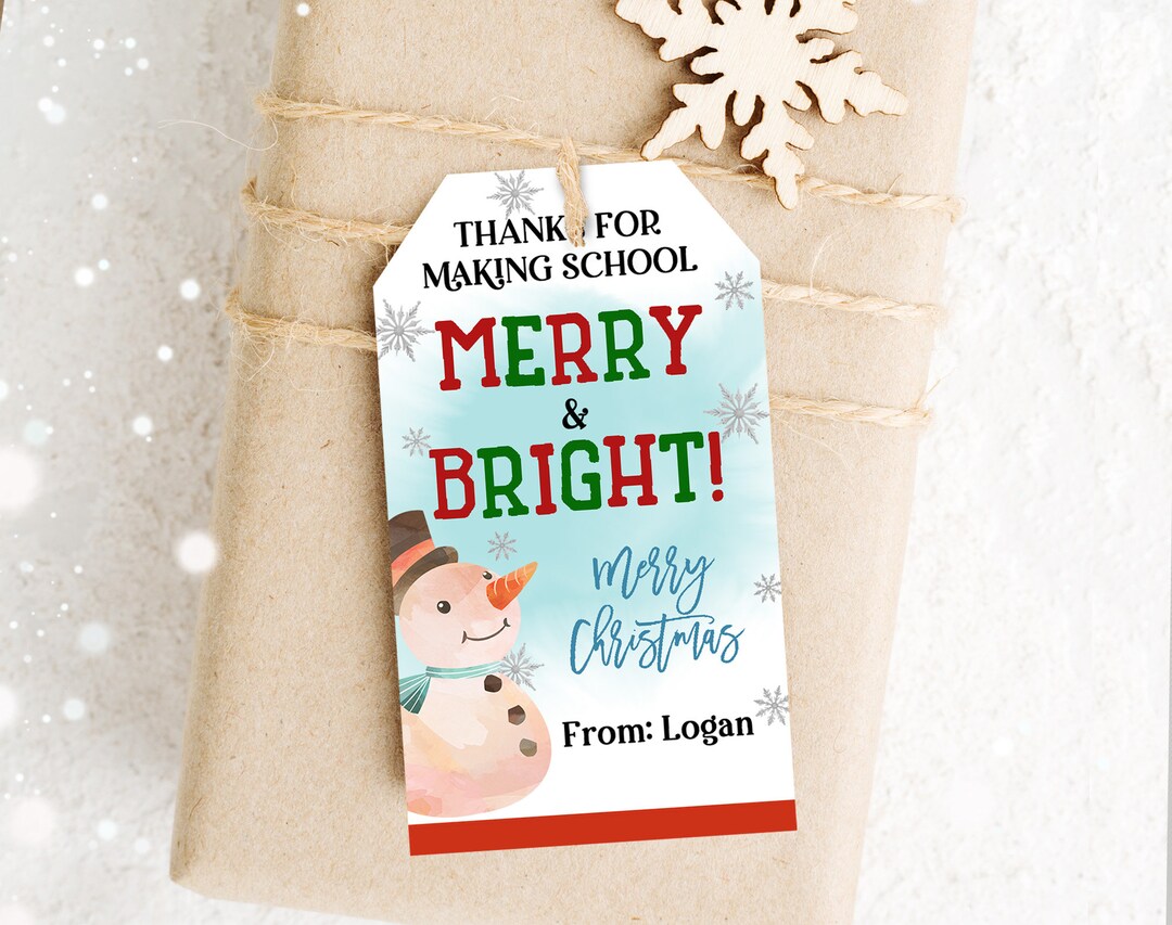 Christmas Thanks for Making School Merry and Bright Tag Holiday Winter ...
