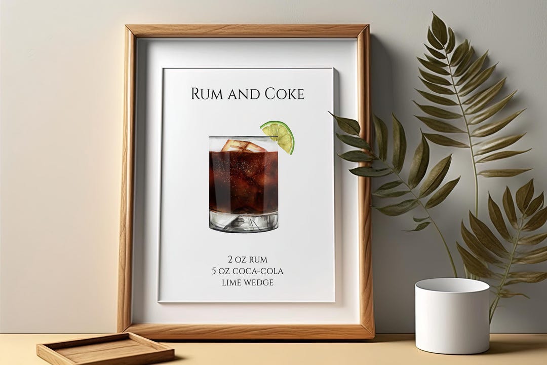 Rum and Coke Cocktail Art Print, Gift for Him, Printable Cocktail ...