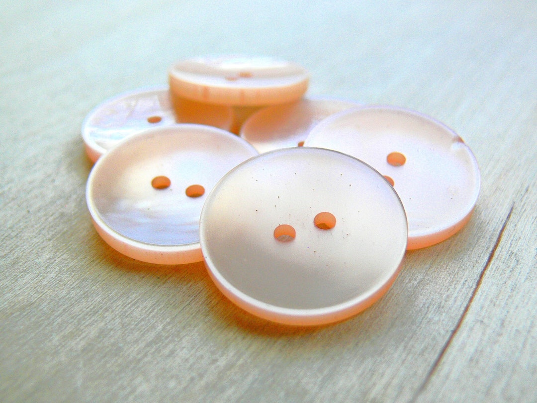 Set of 6 Large Peach Buttons - 2 Hole Big Round Curved Pearlescent ...