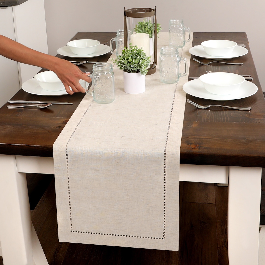 Table Runner, Natural Beige Hemstitch Dinning Room Table Runner ...