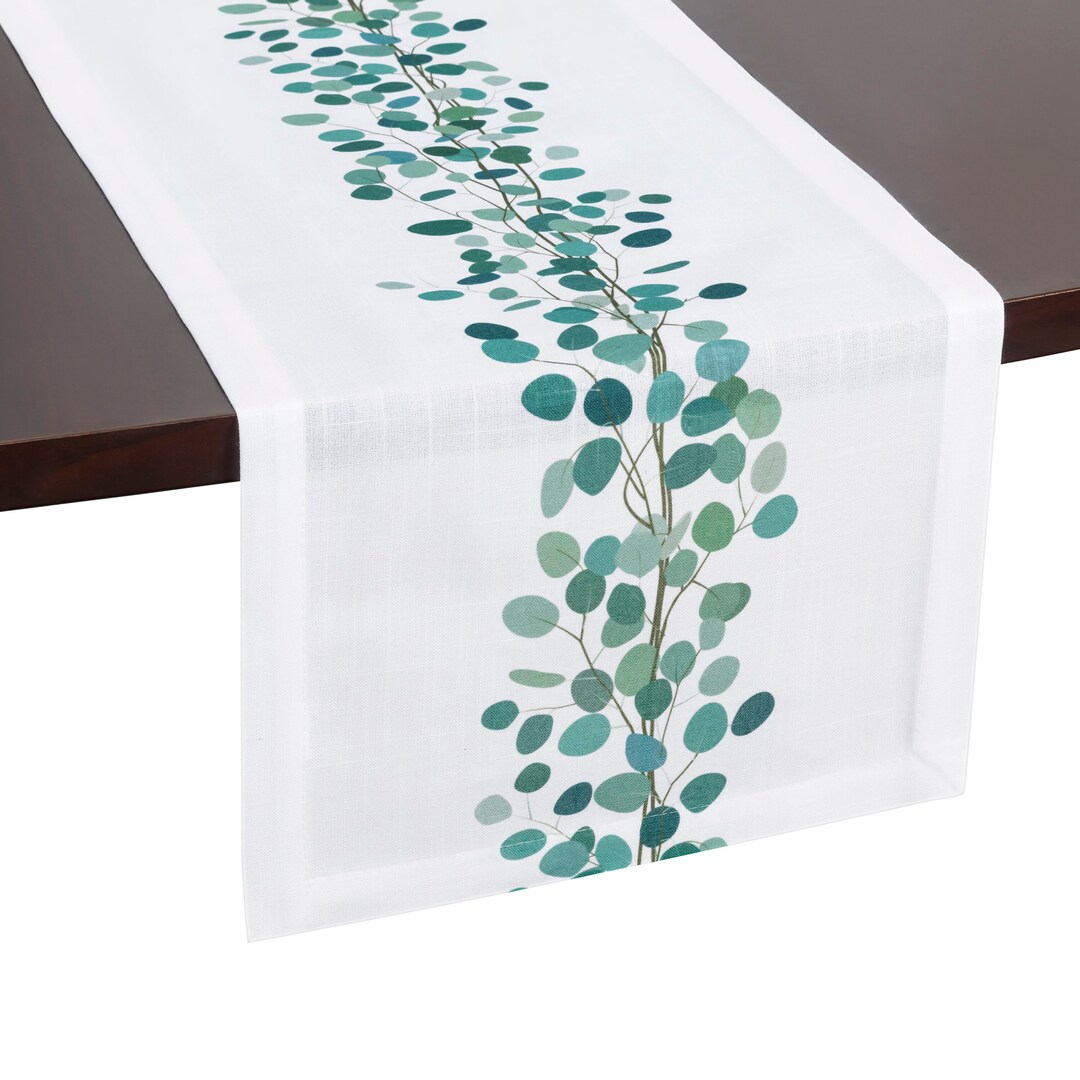 Summer Table Runner, Eucalyptus Leaves Dinning Room Table Runner ...